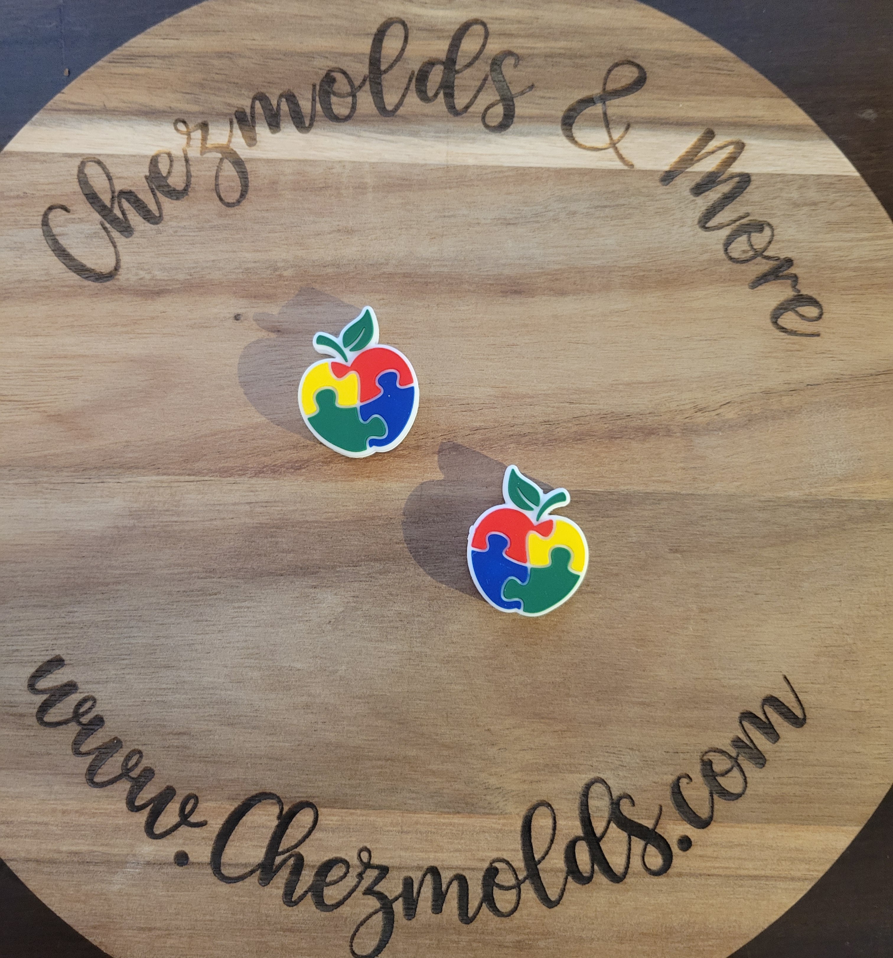 Autism apple- Silicone focal Bead – ChezMolds & More