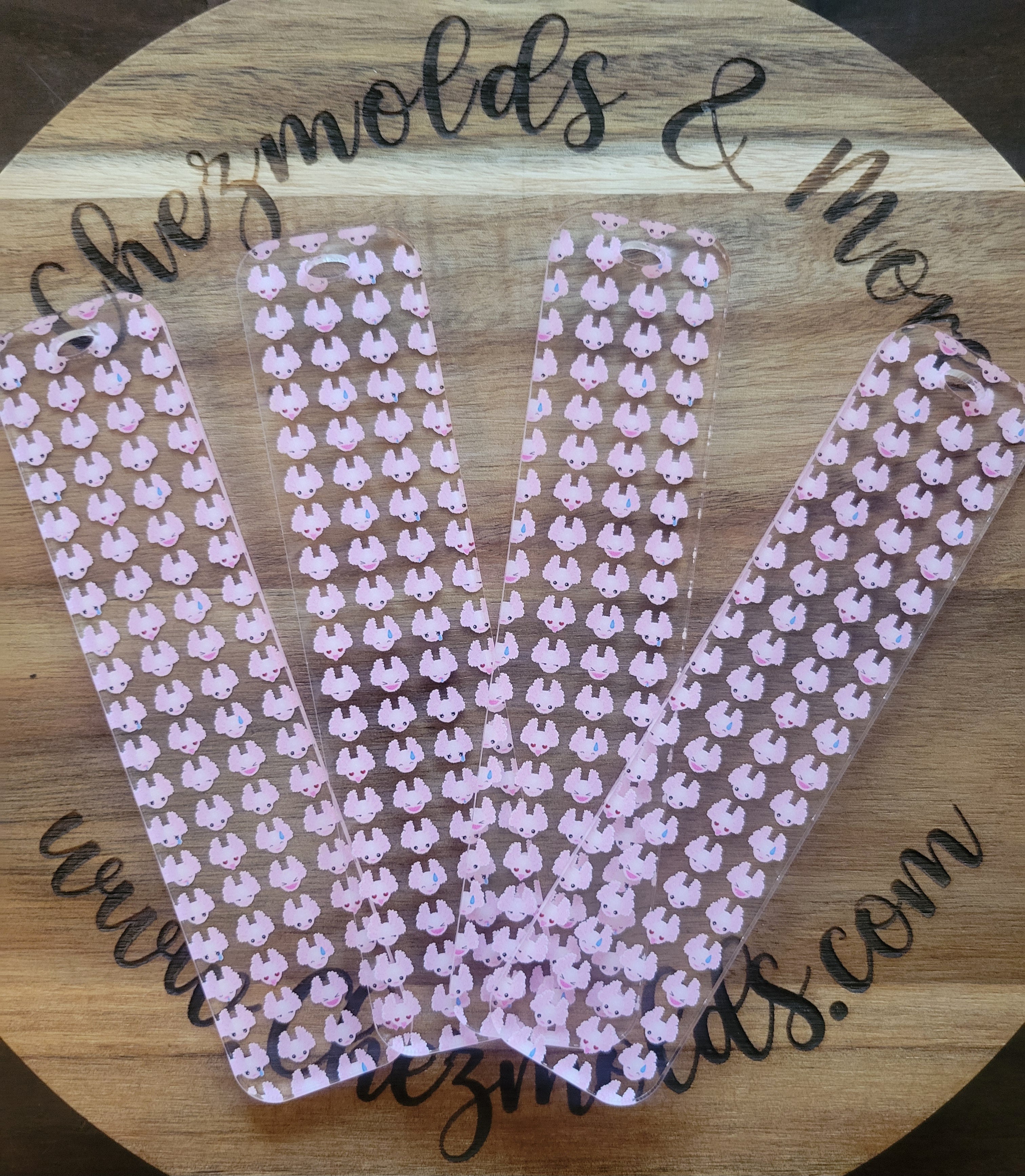 Beadable bookmarks- axolotl faces on clear – ChezMolds & More