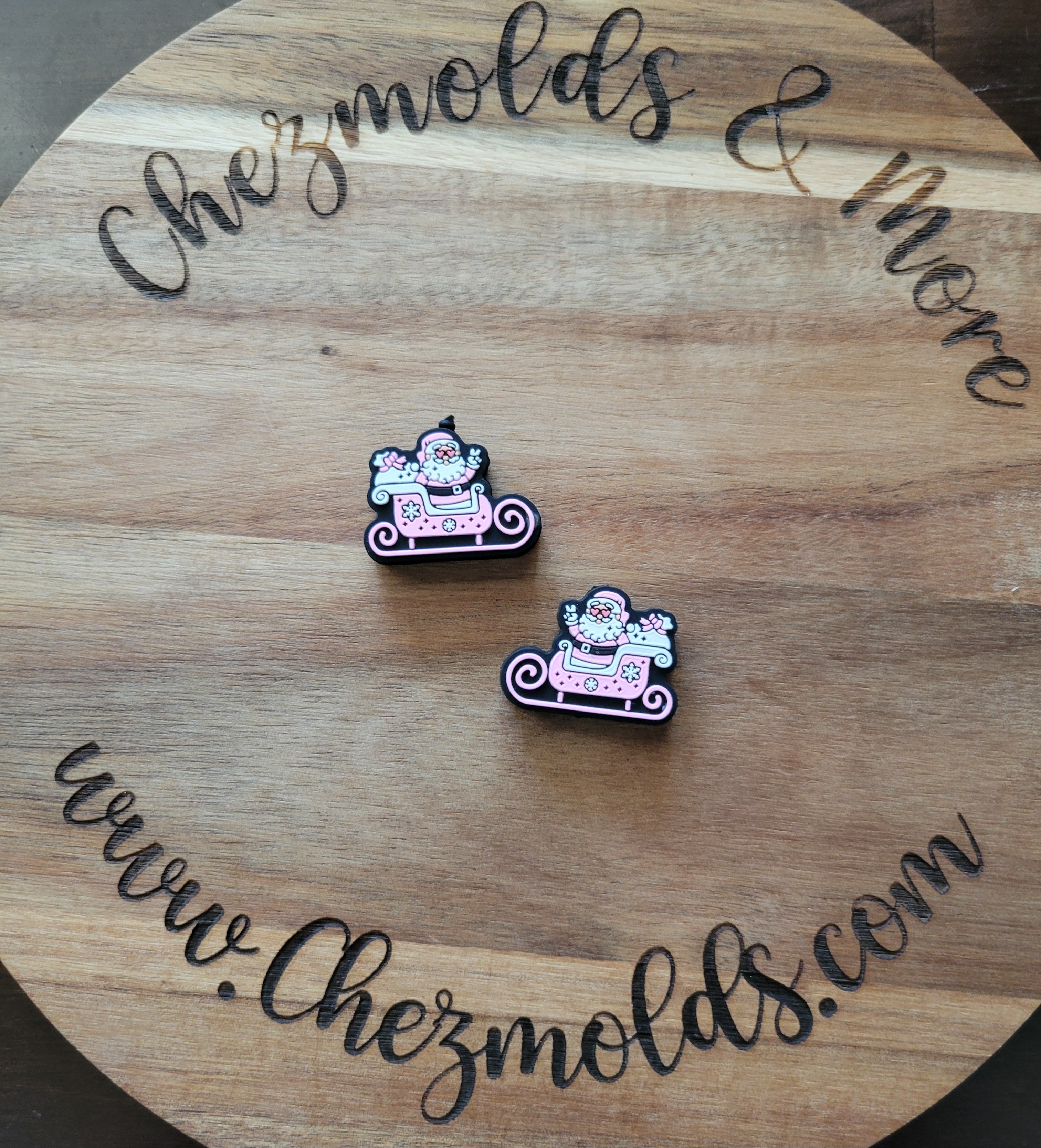 Santa in pink sleigh- Silicone focal Bead – ChezMolds & More