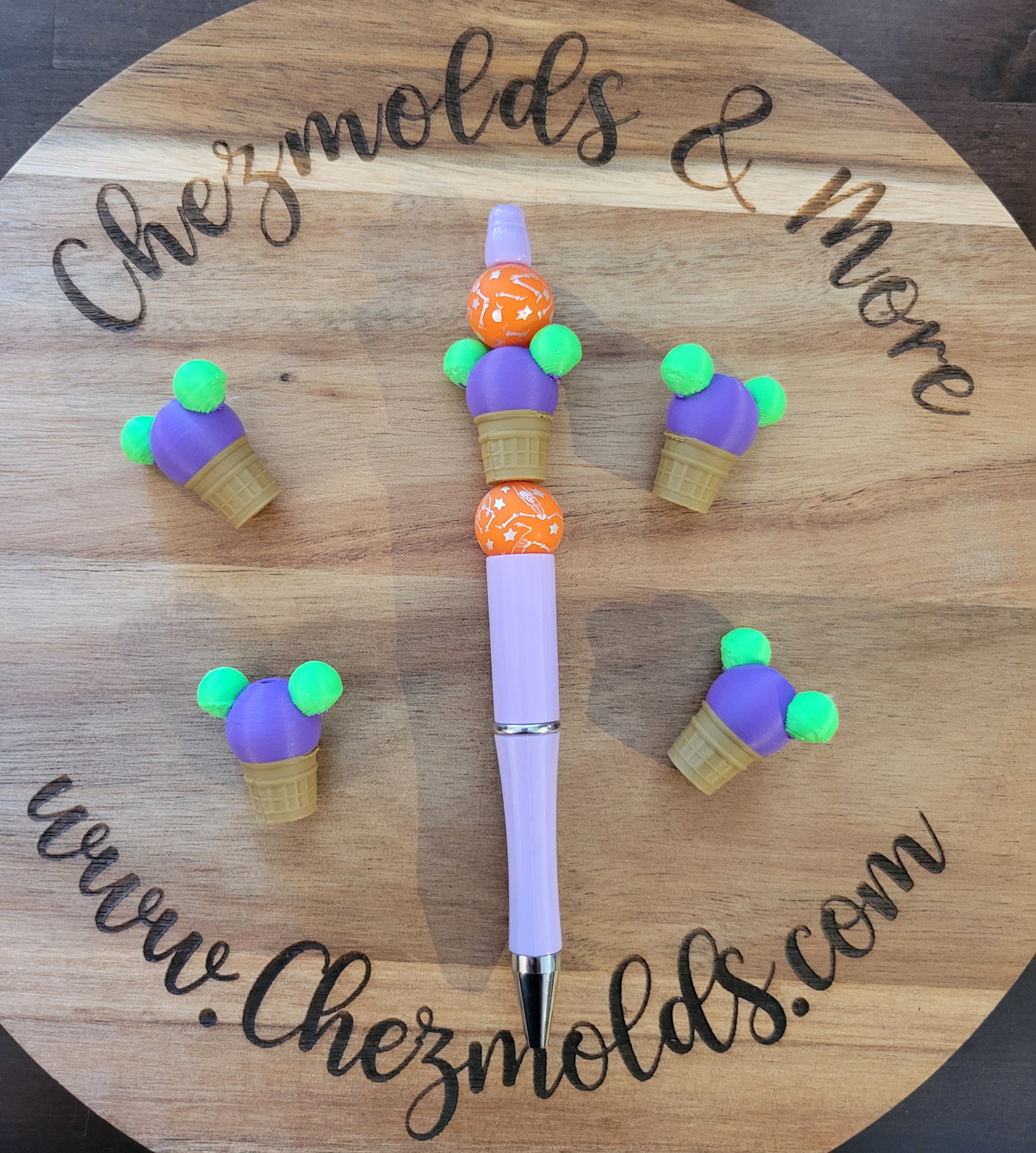 CE 3d printed mouse cone- focal Bead- purple/green – ChezMolds & More