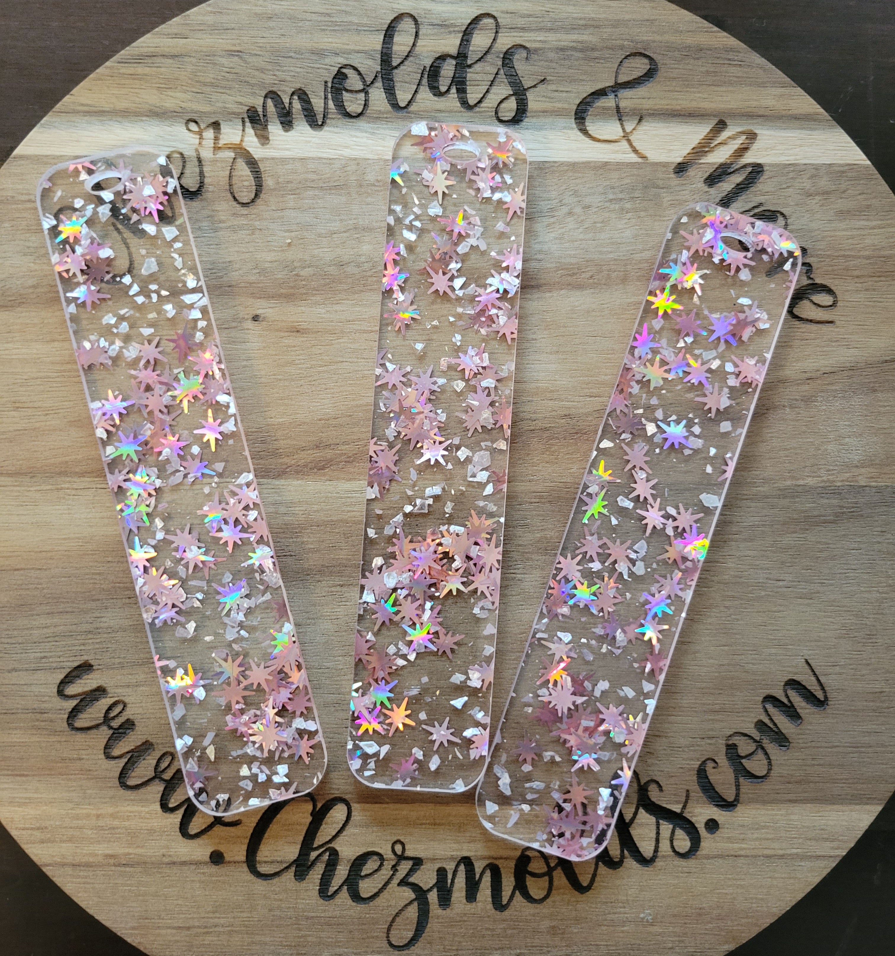 Beadable bookmarks-pink holo stars – ChezMolds & More