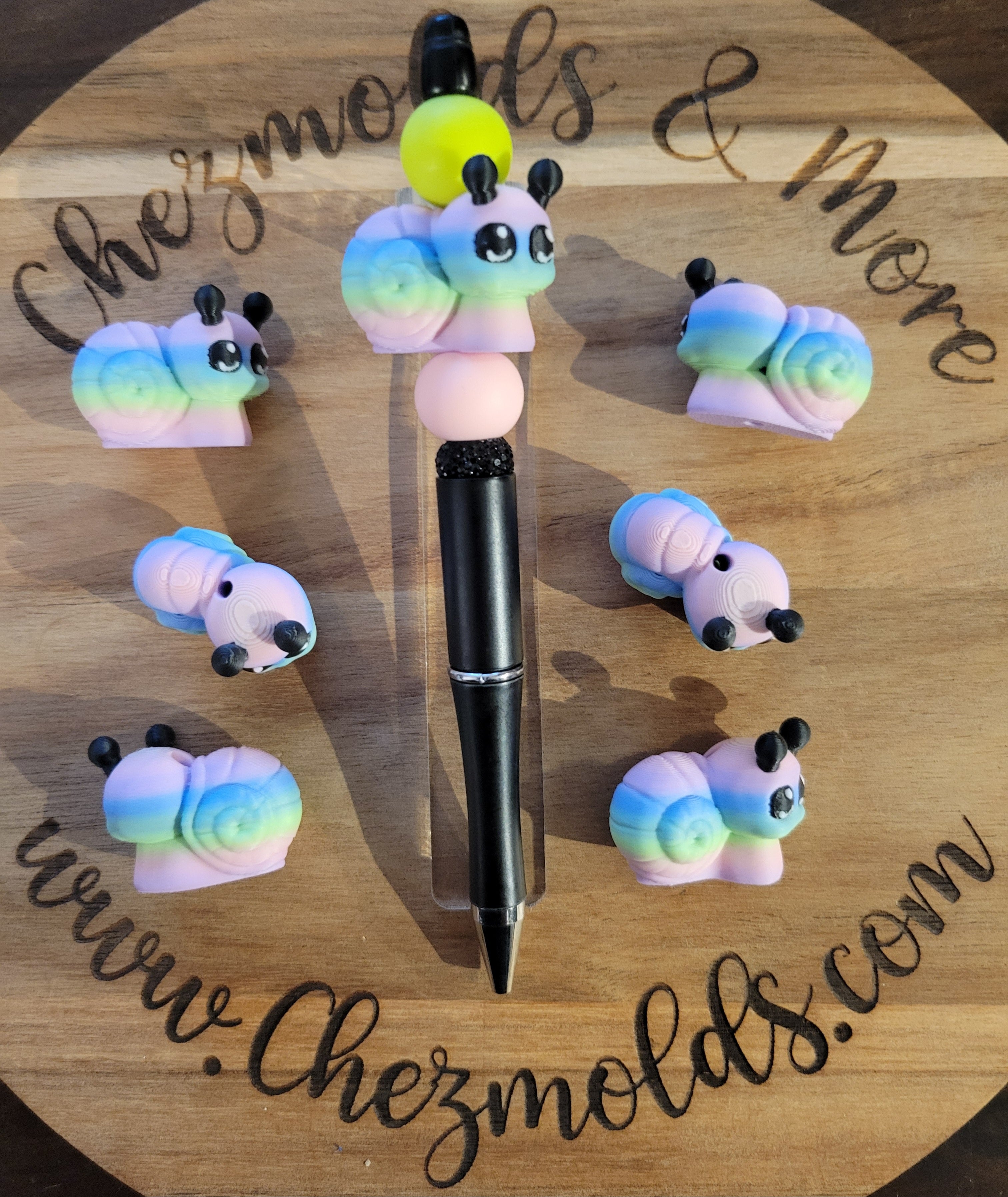 CE 3d printed rainbow snail- focal Bead – ChezMolds & More